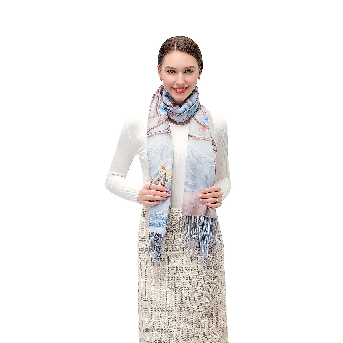 XINYUN Fashion Scarfs for Women with Elk Print Grey Cashmere Shawls and Warps Large Soft Pashmina Blanket Scarf Winter Warm Christmas Gift for Ladies