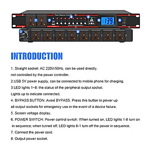 Micfuns Pro Audio 10 Outlet Power Conditioner,8 Independent Switch Conditioner, Power Strip Surge Protector 110-230v 2000W Single Channel Max Output 16 Amps Black