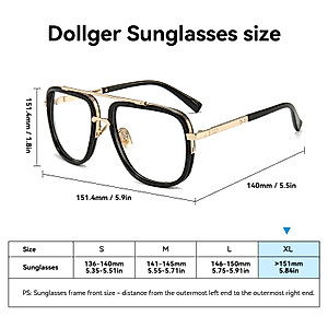 Dollger Oversized Square Aviator Glasses for Men Pilot Gold Frame Retro Glasses