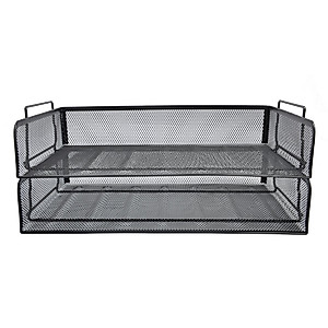 Easepres 2 Tier Stackable Desktop Document Letter Tray Organizer| The Mesh Collection, Black