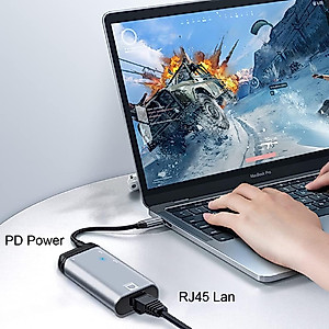 chenyang USB C HUB,USB C to RJ45/USB A/C Data/PD 65W Fast Charging 4 in 1 Multiport Adapter Support Network/Data/Charging Working at The Same time