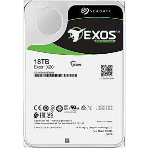 Seagate ST18000NM003D 18TB Exos X20 SATA Hard Drive, 3.5" HDD, SATA 6Gb/s, 7200rpm, 256MB Cache, 512E, 4.16ms, NCQ
