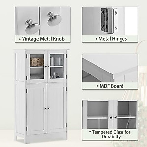 MELLCOM Bathroom Storage Cabinet, Floor Cabinet Cupboard, Wood Linen Cabinet with Doors and Adjustable Shelf,Wood Freestanding Cupboard for Living Room, Entryway, Kitchen, Ivory