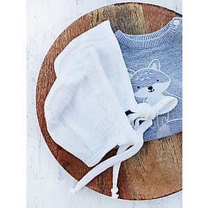 Baby Bonnet White Christmas Baby Girls Boys Bonnet Hat Soft Cotton Muslin Holiday Winter Spring Summer Fall (White NO Trim, premie/nb)