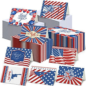 Ctosree 160 Sets Patriotic Thank You Cards with Envelopes Include 160 Pcs Bulk American Flag Notecards with 160 Pcs White Envelopes American Flag Greeting Cards for Veterans Memorial Independence Day