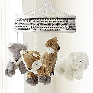 Levtex Baby - Bailey Musical Rotating Baby Crib Mobile - Plush Foxes, Bear and Deer - Charcoal, Taupe, White - Nursery Accessories
