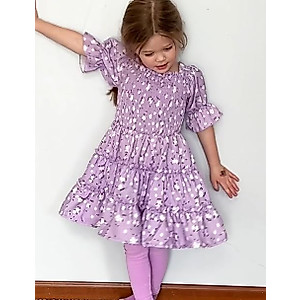 Purple Toddler Girl Dress Square Neck Puff Sleeve A-Line Toddler Floral Dresses Summer Dresses for Toddler Girls 5T 6T Dress