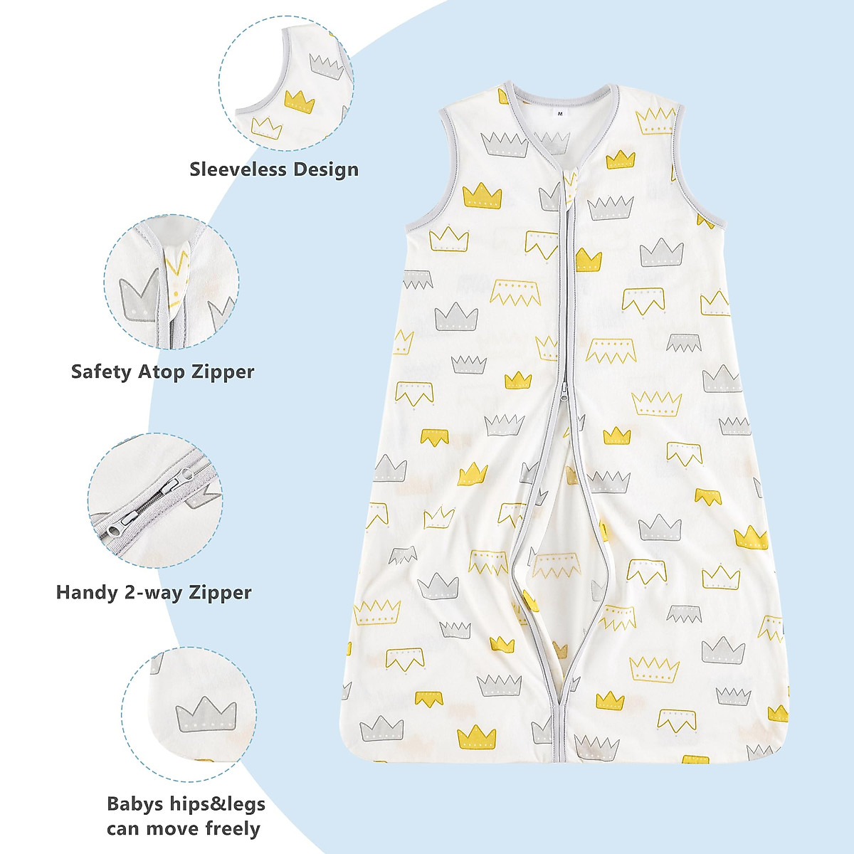 TILLYOU Sleep Sack 2 Pack - Baby Wearable Blanket with 2-Way Zipper, Extra Soft Cotton Sleeveless Sleeping Bag for Infants, Gray Grown, 6-12 Months