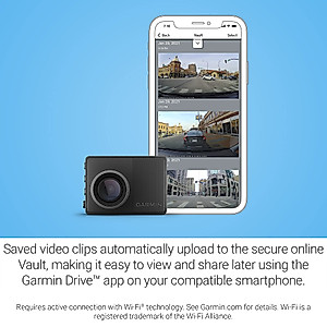 Garmin Dash Cam 57, 1440p, 140-degree FOV, Remotely Monitor Your Vehicle While Away with New Connected Features, Voice Control, Compact and Discreet, Includes Memory Card and Signature Series Cloth