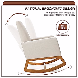 YOLENY Rocking Chair with Footstool, Upholstered Nursery Glider Rocker, Modern Accent Rocking Lounge Chair, Comfy High Back, Linen Armchair,Beige