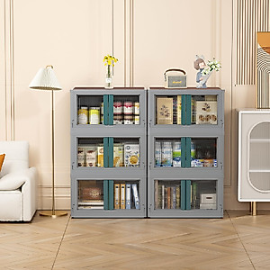 HAIXIN 100Qt Closet Organizers and Storage with 1 Wooden Cover, Stackable Storage Bins with Lid & Wheels, Folding Storage Bins, Collapsible Storage Bins for Dorm Room Essentials - Grey 1 Pack