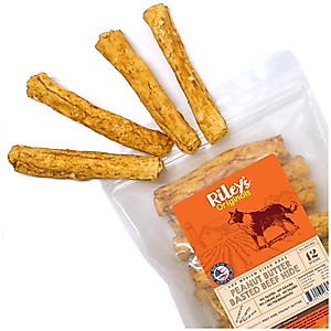 Riley's Peanut Butter Beef Hide Dog Treats, USA Sourced & Made Medium Dog Treats, Chew Sticks, Raw Hides for Small Dogs, Rawhide Sticks for Dogs 12 ct