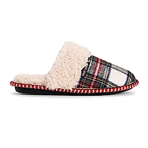 MUK LUKS Women's Frida Scuff Slippers, White Plaid, 9-10