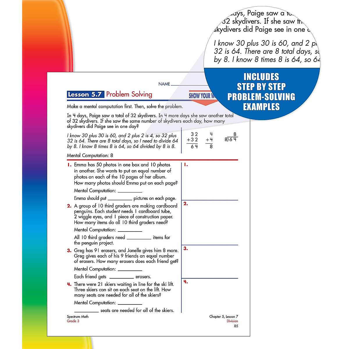 Spectrum 3rd Grade Math Workbooks, Ages 8 to 9, Math Workbooks Grade 3, Multiplication, Division, Fractions, Addition and Subtracting to 4-Digit Numbers - 160 Pages (Volume 4)