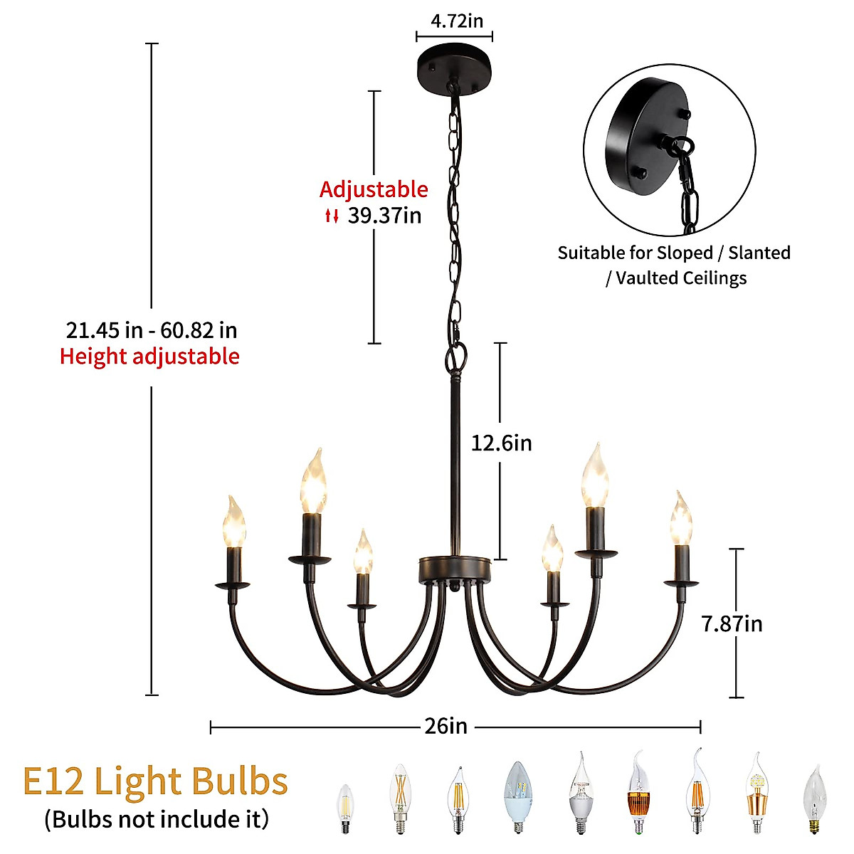 Rviezza 6-Light Farmhouse Chandelier, Black Chandeliers for Dining Room Lighting Fixtures Hanging, Classic Candle Ceiling Modern Chandeliers for Living Room, Foyer, Kitchen Island