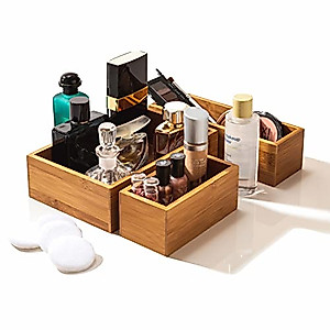 Seville Classics Bamboo Premium Organizer Storage Bins for Kitchen Silverware, Pantry, Closet, Office Desk, Pens, Utensils, Makeup, K Cup, Bamboo, Bin Set (10 Piece)