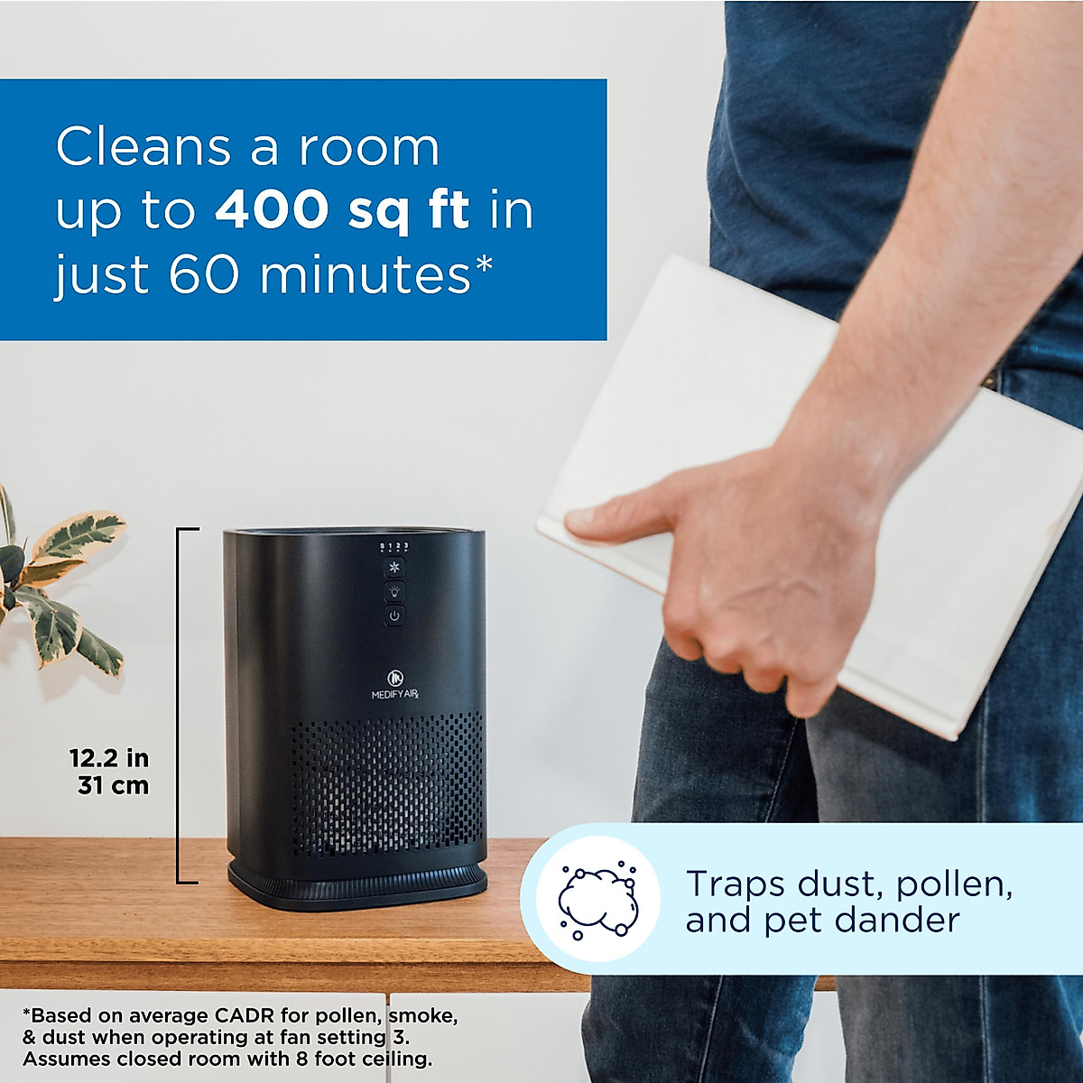 Medify Air MA-14 Air Purifier with H13 True HEPA Filter | 200 sq ft Coverage | for Allergens, Wildfire Smoke, Dust, Odors, Pollen, Pet Dander | Quiet 99.7% Removal to 0.1 Microns | Black, 1-Pack