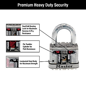 Master Lock M5XT Magnum Heavy Duty Outdoor Padlock with Key, 2 Pack Keyed-Alike, Silver