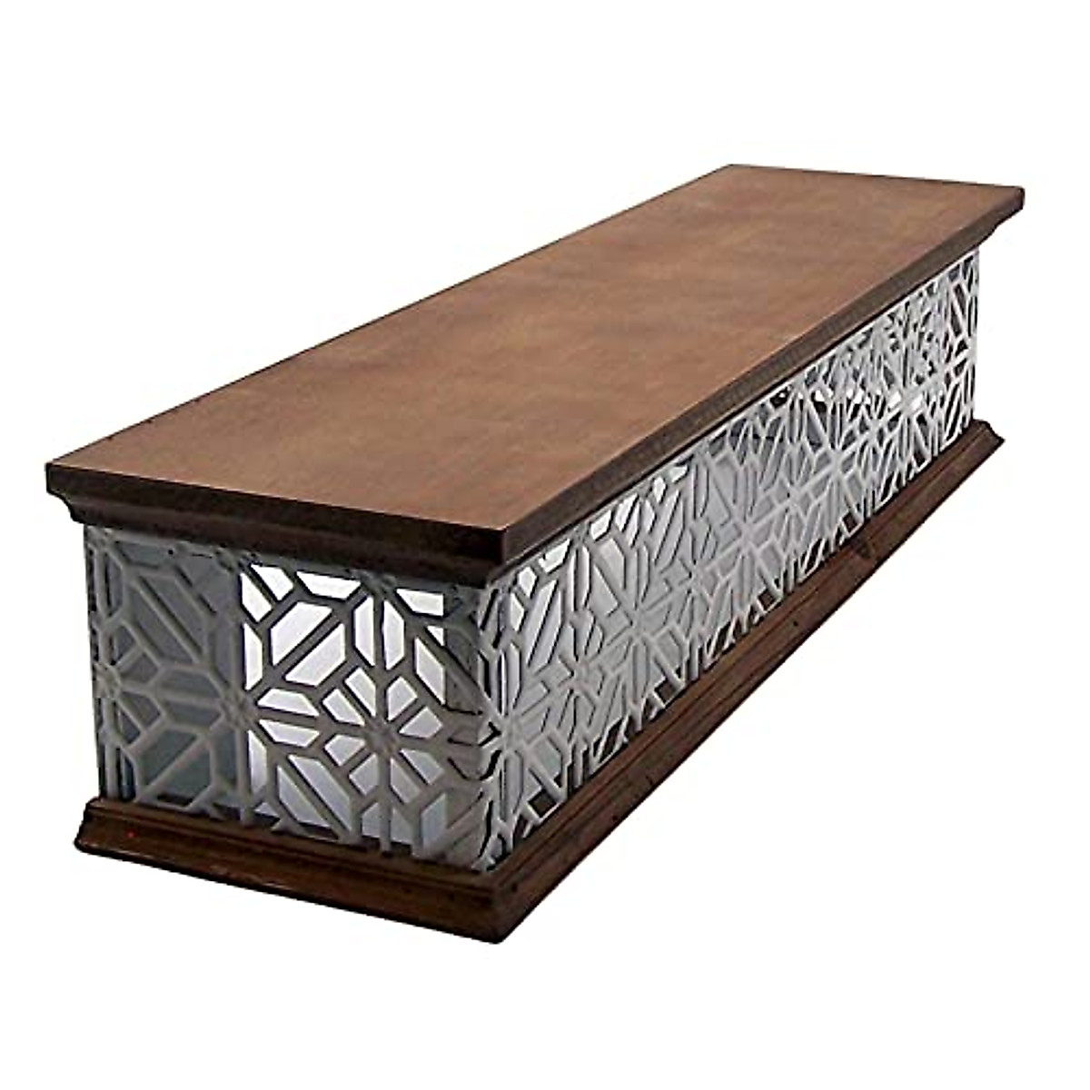 VIP Home and Garden Wooden Floating Shelf with Metal Embossed Lattice, Wall Mounted, Farmhouse Décor, 24 Inches, White, Brown, 24inch L x 6.5inch W x 5.75inch H