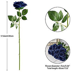 IUKnot Artificial Rose 10pcs Open Flower Bouquet Navy Blue Faux Rose Stems for Wedding Arrangement, Bridal Bouquet, Centerpiece, Fake Faux Silk Flowers