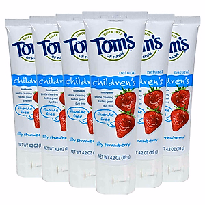 Tom's of Maine Natural Fluoride Free Children's Toothpaste, Silly Strawberry, 4.2 Oz (Pack of 6)