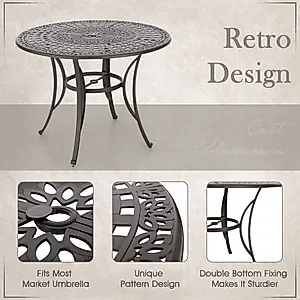 MFSTUDIO Cast Aluminum Bar Height Patio Dining Set of 7, Aluminum 54" Round Bar Height Table with Umbrella Hole and 6 Pieces Bar Height Swivel Stool, Brown