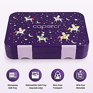 Caperci Unicorn Bento Lunch Box for Kids - Leakproof 6-Compartment Children's Lunch Container with Removable Compartment - Ideal Portions Size for Ages 3 to 7, BPA-Free Materials
