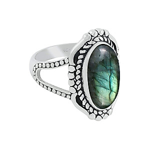 TISHAVI 5.25Cts Sterling Silver Genuine Natural Labradorite Ring For Women, Sterling Silver Birthstone Ring Jewelry Gift For Women Mom Wife Girlfriend Sister