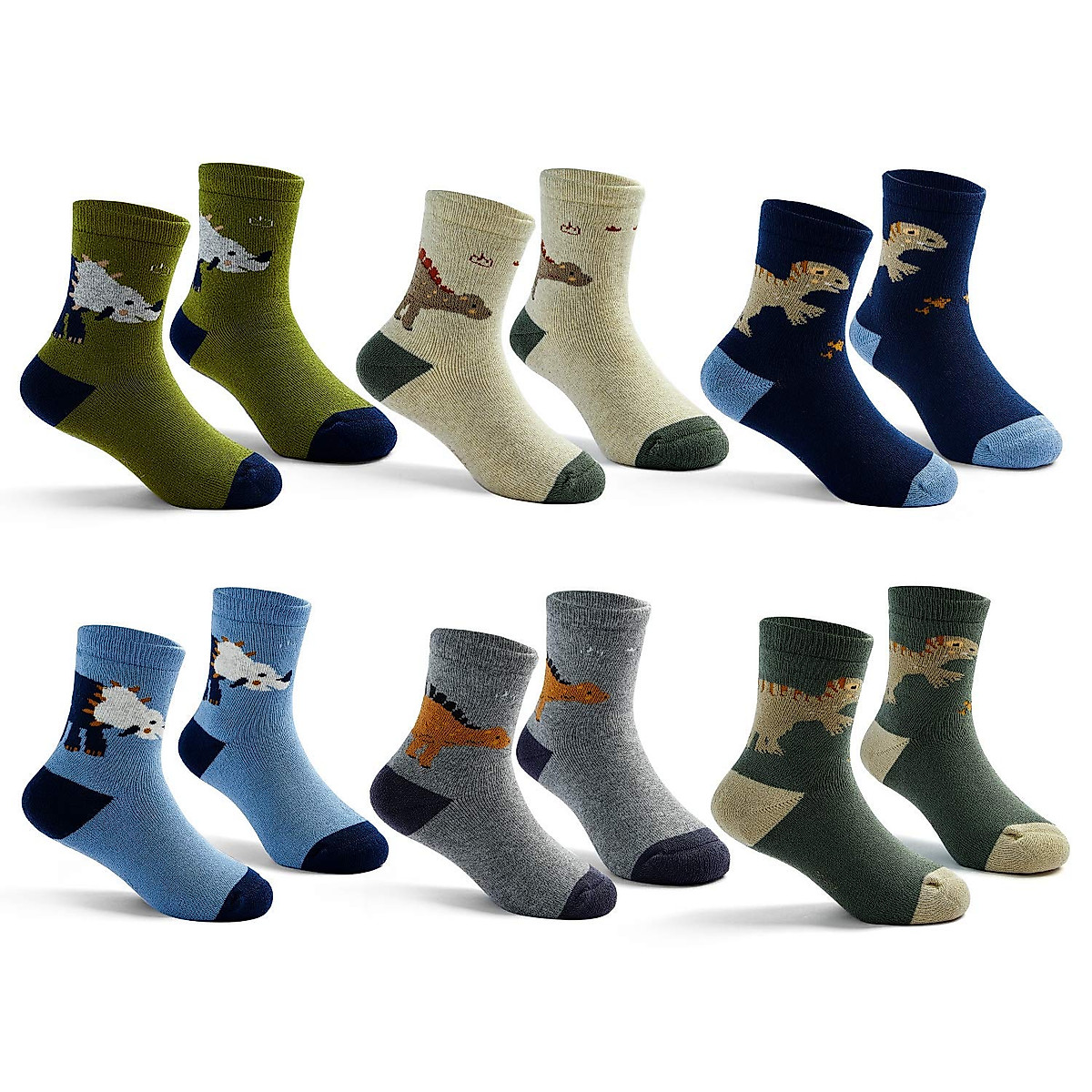 Big Kids Winter Socks Boys Warm Socks Thick Cotton Thermal Crew Socks for Boys Dinosaur 6 Pairs Size 13-1/8-10 Years