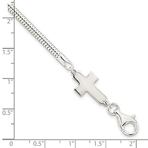 IceCarats 925 Sterling Silver Sideways Holy Cross Chain Charm Bracelet
