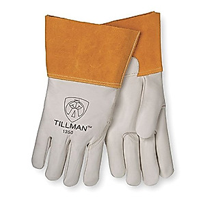 John Tillman & Co 1350L Top Grain Pearl Gray Leather Premium Grade TIG Welders Glove With Kevlar Stitching, Wing Thumb, 4" Cuff And Seamless Forefinger