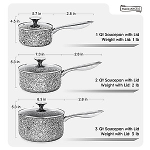 MICHELANGELO Saucepan with Lid 3 Quart, Ultra Nonstick Sauce Pan with Non toxic Stone-Derived Coating, Sauce Pot with Lid, Stone Saucepan with Lid, 3 Quart Sauce Pan