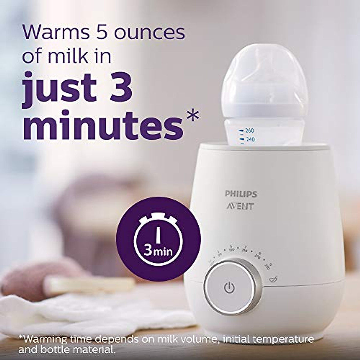 Philips Avent Fast Baby Bottle Warmer with Smart Temperature Control and Automatic Shut-Off, SCF358/00