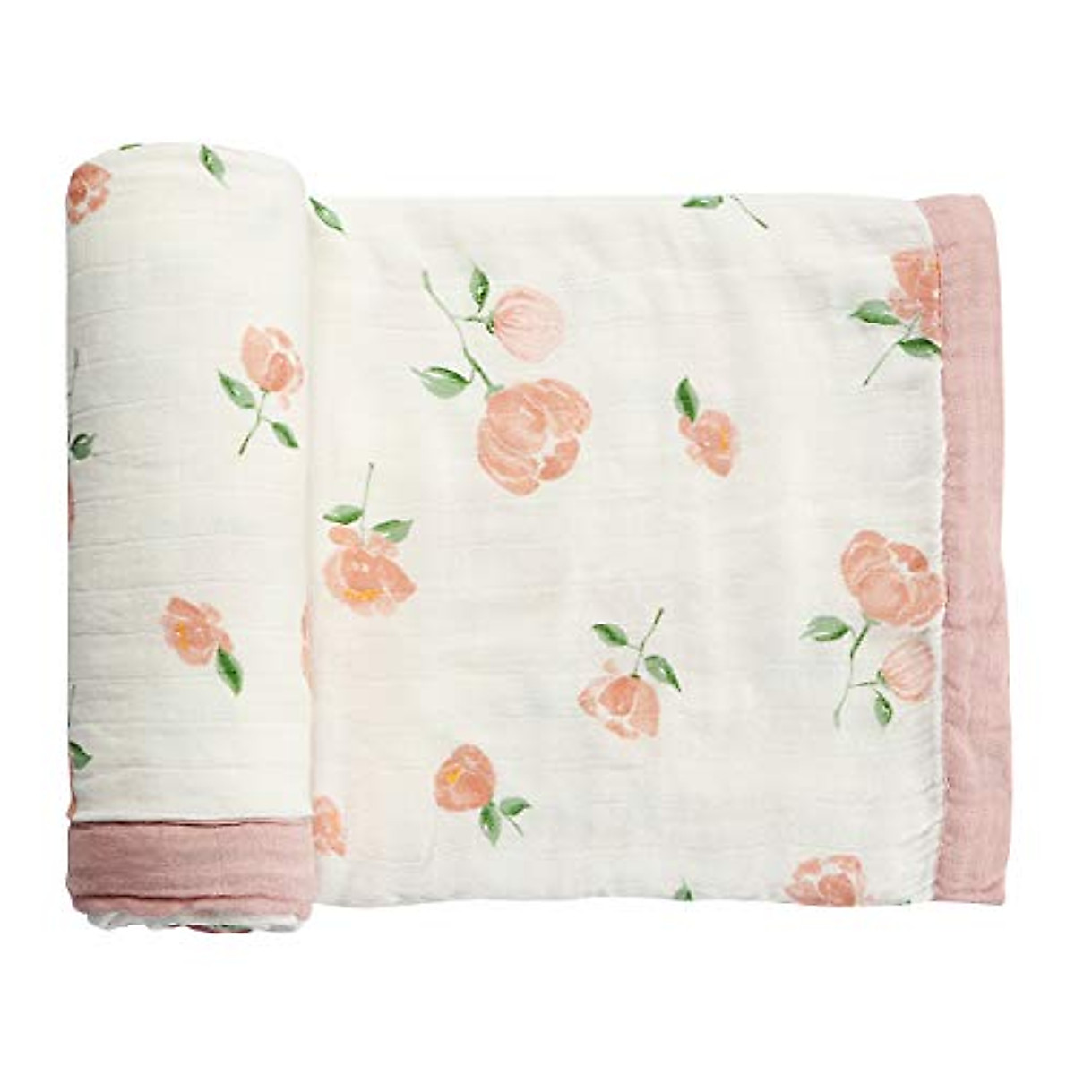 Monfish Muslin Baby Toddler Blanket- Large, Ultra-Soft Pink Rose Blanket for Girls- Baby Everything Blanket-Two Layer Stroller Blanket (Pink Rose)