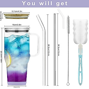 AiHeart 32 oz Glass Tumbler with Straw and Bamboo Lid, Large Capacity Glass Water Cup with Handle,Reusable Iced Coffee Cup with Silicone Coaster,Boba Smoothie Cup,Fits In Cup Holder(Purple)