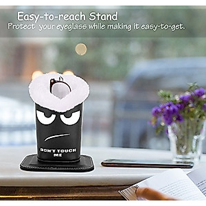 MoKo Eyeglasses Holder, Modern Velvet Plush Lined PU Leather Household Magnetic Holder Protective [Anti-scratch] [Dustproof] Stand Case for Eyeglass and Sunglasses, Don''t Touch Me Black