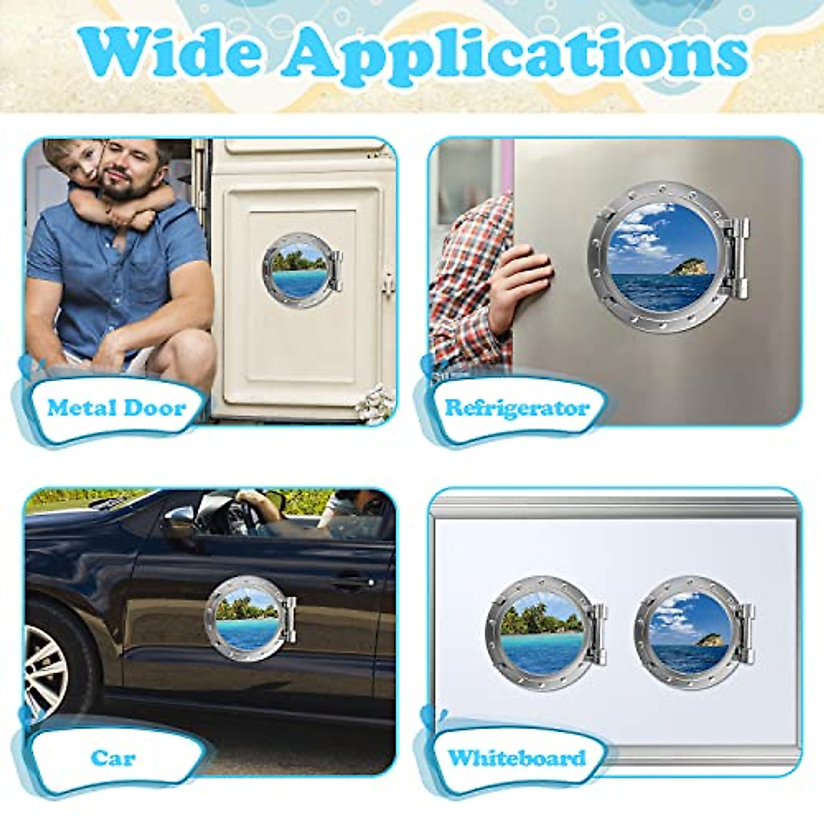 2 Pcs Cruise Door Decorations, Porthole Cruise Door Magnets 10 '' Set Palm Tree Cruise Dolphin Turtle The Sea Nature Scenery Fridge Decor for Carnival Cruise Car