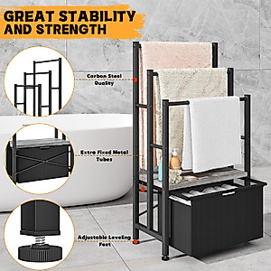 Rufokisa Freestanding Towel Rack with Drawer, 3 Tiers Standing Towel Racks for Bathroom, 23.6" L x 11.8" W x 43.3" H, Blanket Holder with Shelf, Upgrade Steady Design, Grey