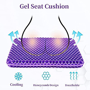 Gel Seat Cushion for Long Sitting, Double Thick Office Desk Home Wheelchair Seat Cushions for Back Hip Sciatica Tailbone Pain Sore Pressure Relief, Egg Gel Cooling Game Chair Pad for Car Truck Driver