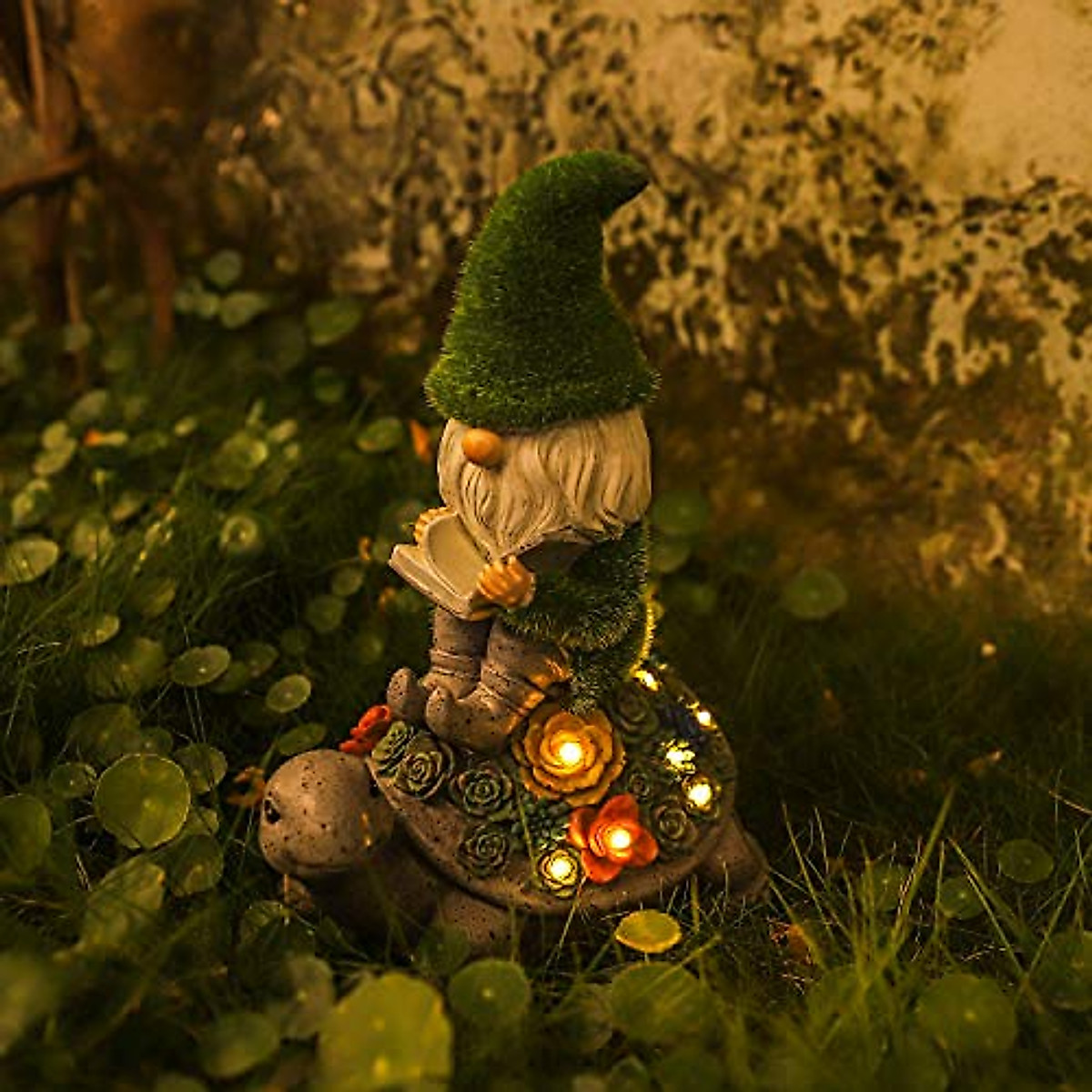 Garden Statue Gnome Cute - Large Outdoor Gnome Statue Sculptures with Solar Lights, Resin Gnome Figurine Sitting on Turtle with Umbrella for Home Patio Yard Lawn Porch Decorations