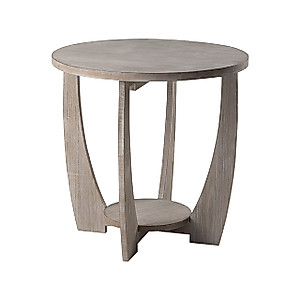 COZAYH Rustic Farmhouse End Table with Storage Shelf, French Country Accent Side Table for Family, Dinning or Living Room, Small Spaces, Modern, Round, Vintage Grey Finish