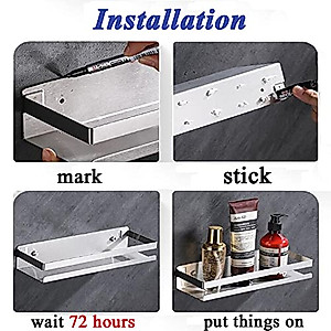 ATNKYOU Bathroom Shelf Adhesive Floating Shelf Stainless Steel Shower Caddy 1 Tier Storage Organizer Rack Wall Mount No Drilling for Bathroom Kitchen Toilet Living Room,40CM