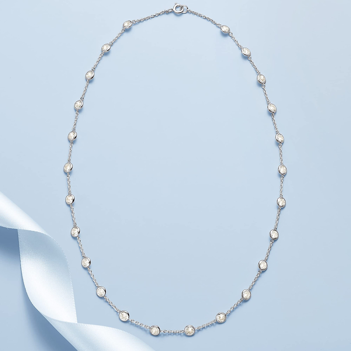 Ross-Simons 10.50 ct. t.w. Bezel-Set CZ Station Necklace in Sterling Silver. 18 inches