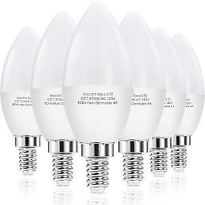 HengBo LED E12 LED Candelabra Bulbs, 60W Equivalent E12 Light Bulbs, C37 Candle Base Chandelier Light Bulbs, Non-Dimmable, Warm White 2700K, Pack of 6