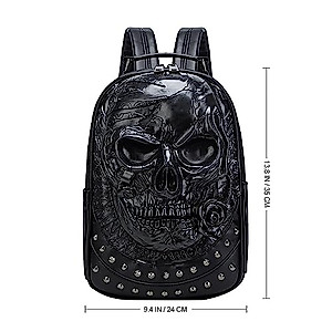 VALICLUD 3D Skull Backpack for Man Backpack Gothic Backpack Pu Leather Horror Backpack Rivet Realistic Skeleton Embossed Backpack for Man