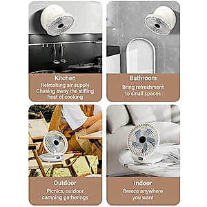 Household Dual-use Kitchen Fan - Portable Powerful Table Fan Wall-mounted Fan, 3 Speed Wind 120° Rotate Desktop Fan, Adjustment Table Fan for Kitchen Home (White (Straight Plug-Not Rechargeable))