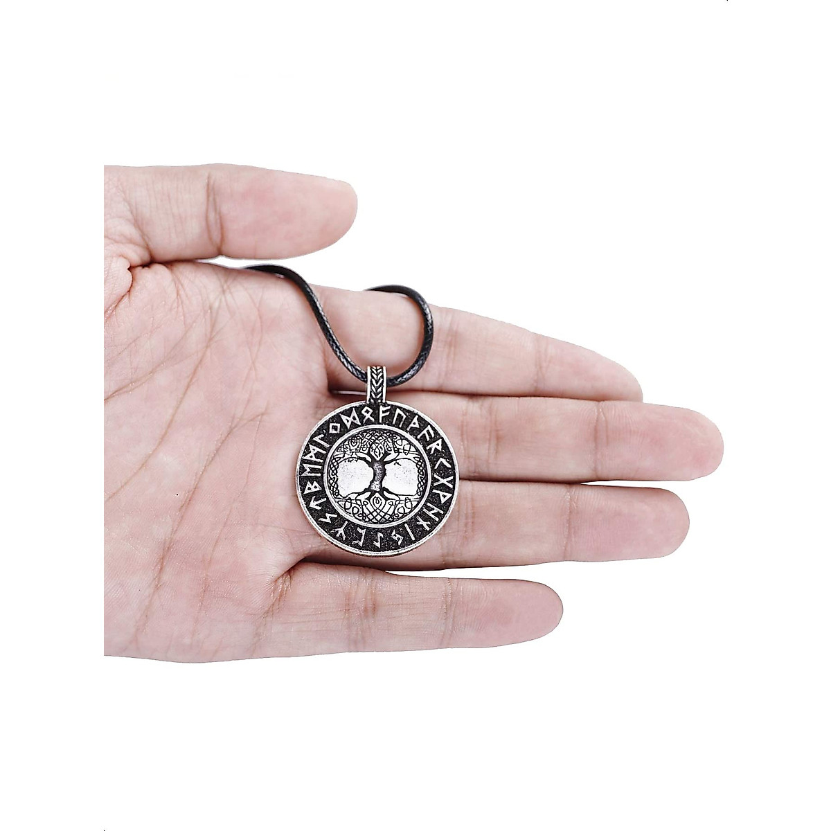 HAQUIL Tree of Life Necklace, Viking Runes Yggdrasil Medallion Pendant, Faux Leather Cord, Viking Jewelry Gift for Women