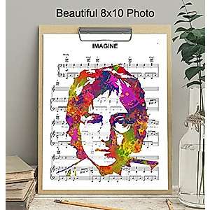 John Lennon Poster - 8x10 Beatles Wall Art Decor - Cool Unique Gift for Paul McCartney, Ringo Starr, George Harrison, 60s Music Fans - Imagine Sheet Music - Modern Pop Art Picture Print