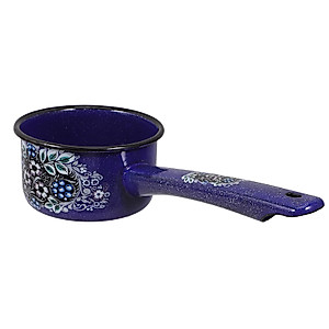 Cabilock Enamel Milk Pan, Mini Butter Warmer Pot Enameled Saucepan Small Enamelware Pot with Handle for Heating Milk Melting Butter Boiling Water Blue