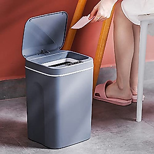 Automatic Trash Can,16L Waterproof Motion Sensor Small Bathroom Trash Can with Lid,4.23 Gallon Plastic Slim Trash Bin for Office,Bedroom, Bathroom, Kitchen(No Battery) (16, Blue)